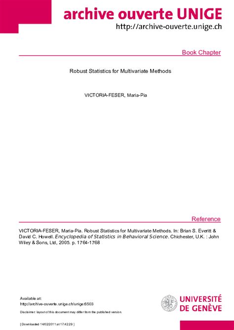 Pdf Robust Statistics For Multivariate Methods