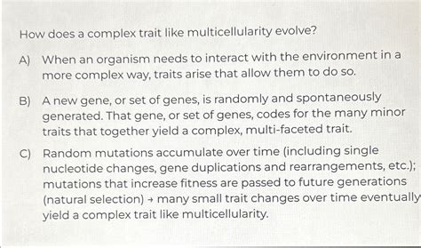 Solved How Does A Complex Trait Like Multicellularity