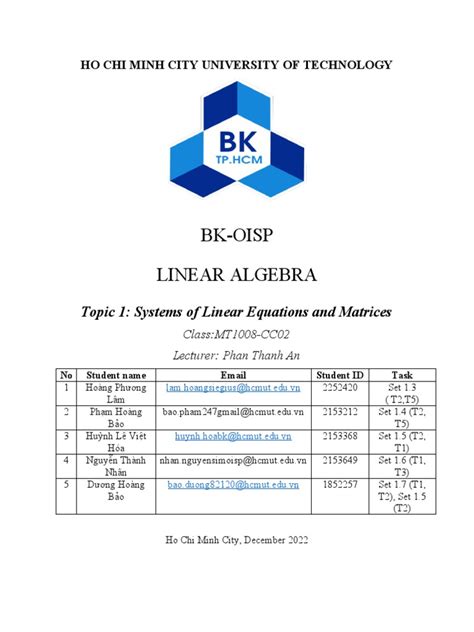 Mt1008 Cc02 Linear Algebra Group Report Topic 1 Pdf Matrix Mathematics Mathematics