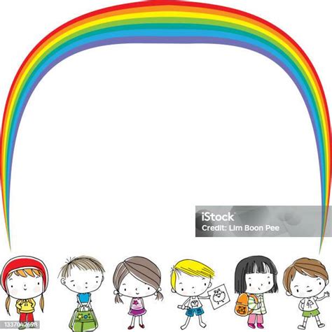 벡터 만화 어린이 소년과 소녀는 국경 배경 프레임 카드를 설정 아이에 대한 스톡 벡터 아트 및 기타 이미지 아이 포스터 어린 시절 Istock