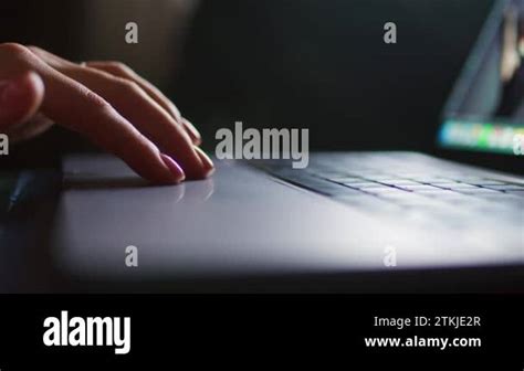 Female Hands Write Text Messages On A Laptop Keyboard Close Up Busy Business Woman Emailing A