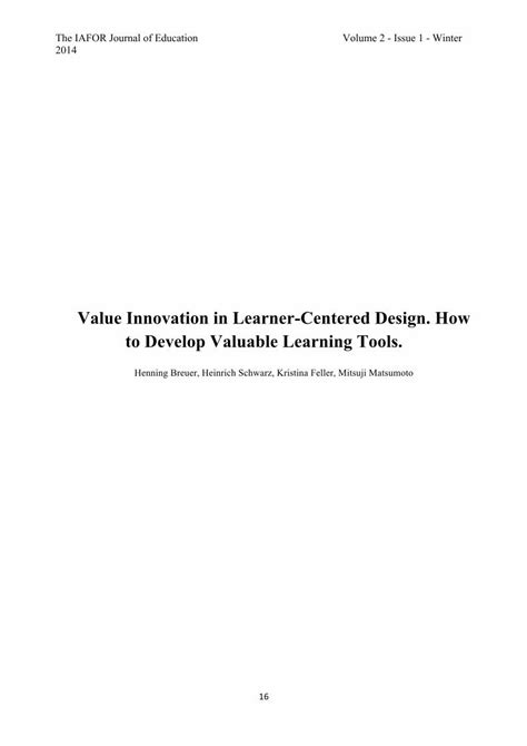 Pdf Value Innovation In Learner Centered Design How To · Pdf