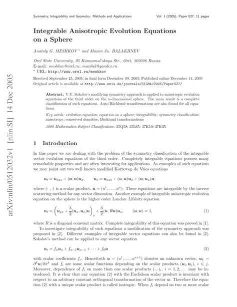 Pdf Integrable Anisotropic Evolution Equations On A Sphere