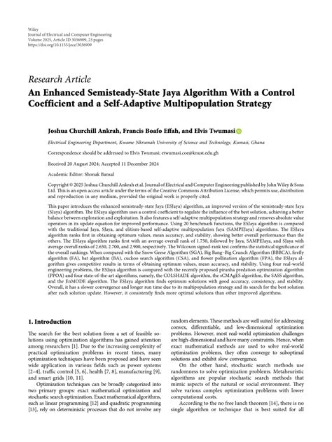 Pdf An Enhanced Semisteady State Jaya Algorithm With A Control Coefficient And A Self Adaptive