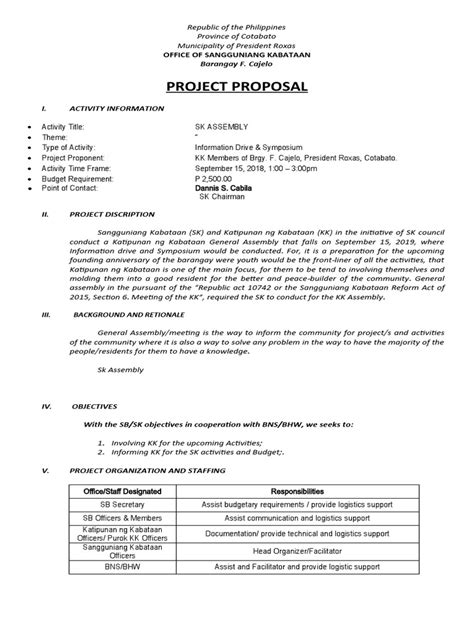 Sk Assembly Project Propossal Pdf Philippines Government