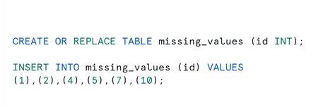 finding missing values in a table and printing it using seq4 function in snowflake