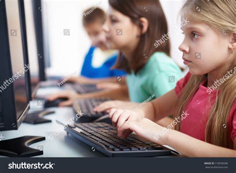 Portrait Lovely Babegirl Looking Computer Monitor Stock Photo Edit Now 118599280