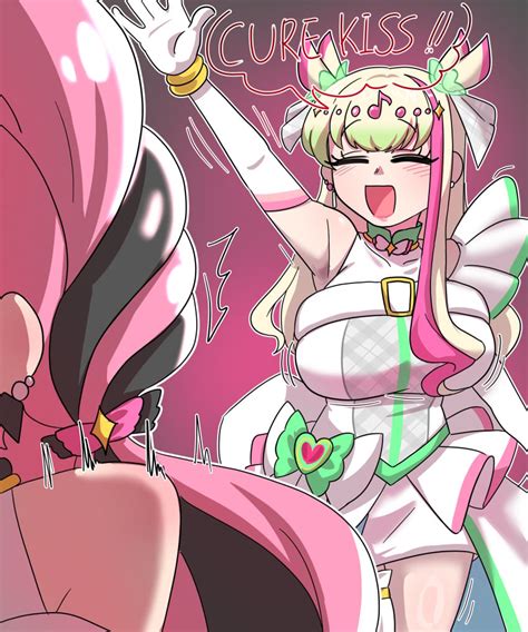 Rule 34 1futa 1girls Big Breasts Breasts Breasts Jiggling Closed Eyes Continuation Cure Kiss