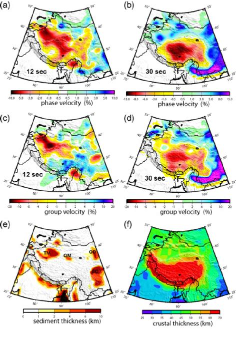 A D Rayleigh Wave Phase Top And Group Middle Velocity Maps At 12 Download Scientific