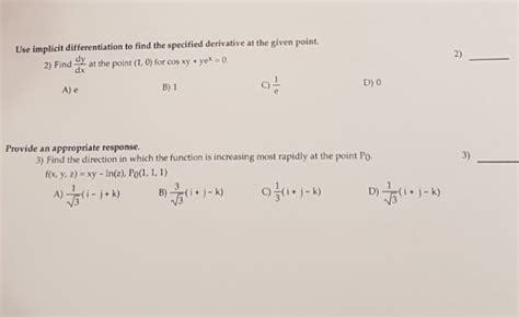 Solved Use Implicit Differentiation To Find The Specified Chegg