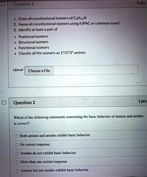 Solved Oreston 1 3 Pts Draw All Constitutional Isomers Of C4h11n Name