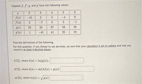 Solved Suppose F F G And G Have The Following Values Chegg Com