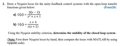 Solved Draw a Nyquist locus for the unity-feedback control | Chegg.com