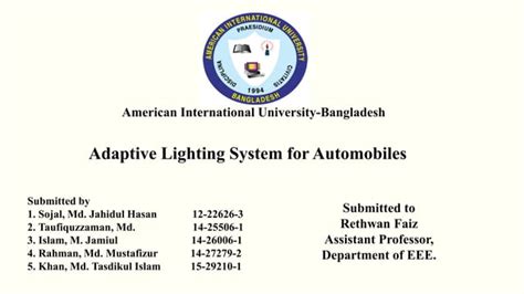 Adaptive Lighting System For Automobiles Pptx