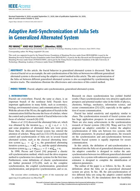 Pdf Adaptive Anti Synchronization Of Julia Sets In Generalized