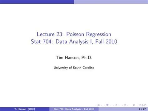Poisson Regression Stat 704 University Of South Carolina