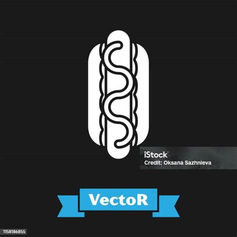 검은 배경에 고립 겨자 아이콘 화이트 핫도그 샌드위치 소시지 아이콘입니다 거리 패스트 푸드 메뉴 벡터 일러스트레이션 감자 요리에 대한 스톡 벡터 아트 및 기타 이미지
