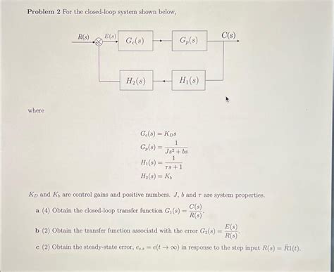 Solved Problem For The Closed Loop System Shown Below Chegg