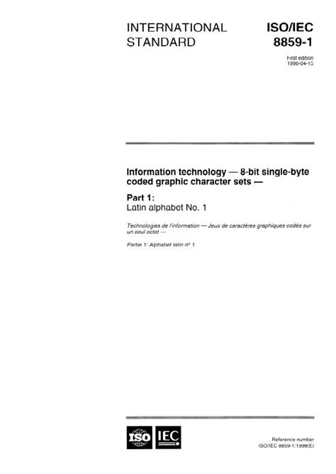 Isoiec 8859 11998 Information Technology — 8 Bit Single Byte Coded