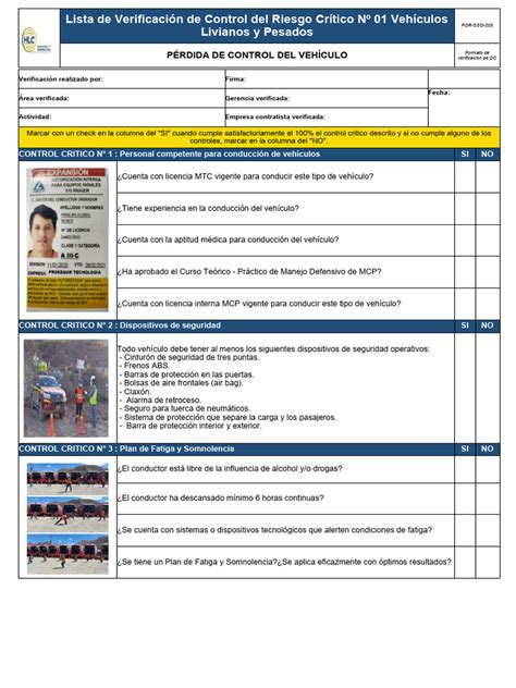 Check List Verif Cc Pérdida Control Vehículo Pdf Airbag Transporte