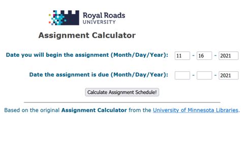 Assignment Calculator Royal Roads University Library