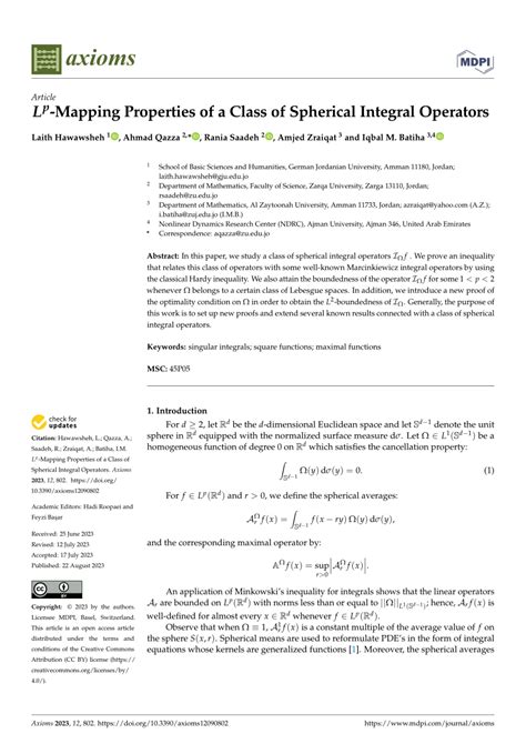 pdf l p mapping properties of a class of spherical integral operators