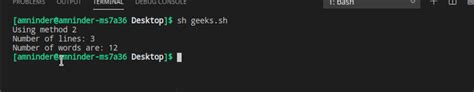 shell script to count lines and words in a file geeksforgeeks