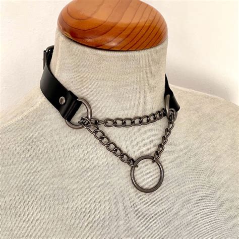 Leather Pull Chain Collar Etsy