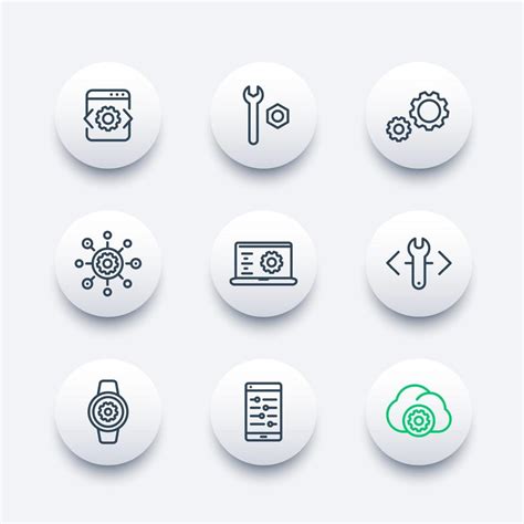 Development Engineering Configuration Line Icons Set For Apps And Web 7279454 Vector Art At