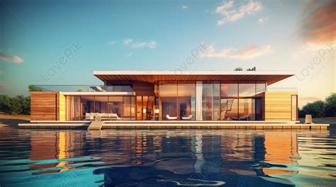 몰입형 3d 일러스트레이션 숨막히는 바다 전망을 갖춘 절묘하고 현대적인 럭셔리 주택 바다 전망 배경 현대적 배경 고급 주방 배경 이미지 Hd 바다 전망 현대적