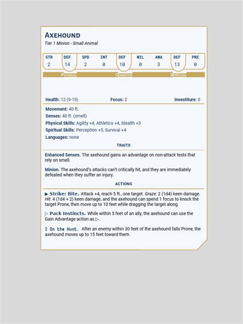 Cosmere Rpg Stat Block Template Pdf