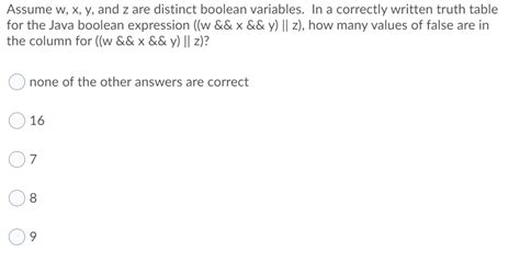Solved Assume W X Y And Z Are Distinct Boolean Variables Chegg