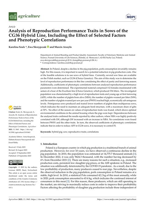 Pdf Analysis Of Reproduction Performance Traits In Sows Of The Cg36