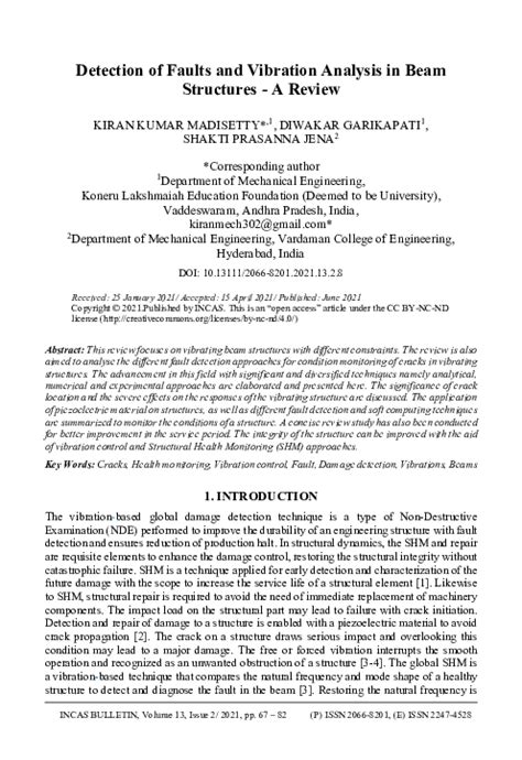 Pdf Detection Of Faults And Vibration Analysis In Beam Structures A Review