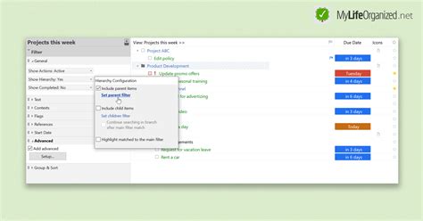 tipsandtricks how to show projects that have subtasks this week