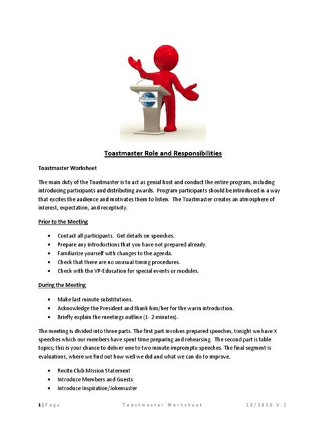 Template For Toastmaster Role And Responsibilities Pdf Pdf