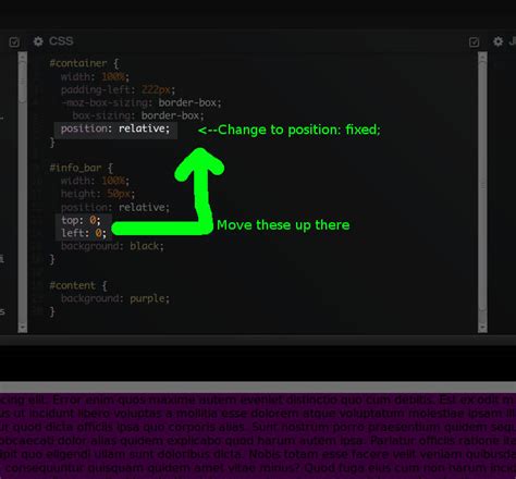 html container with box sizing and inside position fixed bar stack