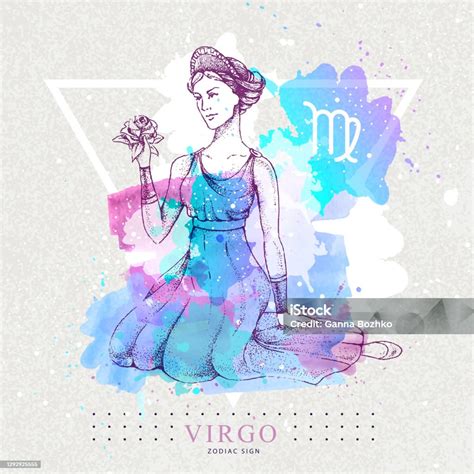 예술 적인 수채화 배경에 점성술 처녀 자리 조디악 기호현대 마법 마술 카드 현실적인 손 그리기 여자 머리 점성술 기호에 대한 스톡 벡터 아트 및 기타 이미지 Istock