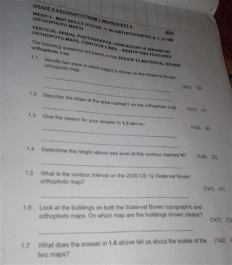 solved grade 9 geographyterm 1 worksheet 9 orthophoto maps week 9 map skills focus 1 50 0