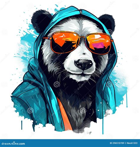 Cool Panda Wear Sunglasses With Fashionable Outfits Generative Ai Stock Illustration