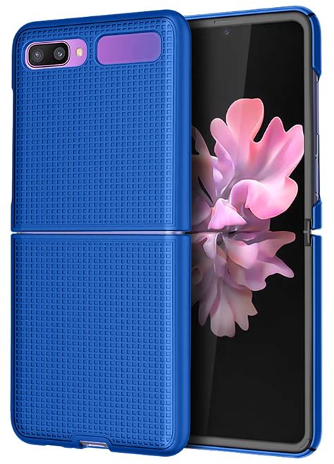 Case For Galaxy Z Flip Nakedcellphone Cobalt Blue Protective Snap On Cover Grid Texture For