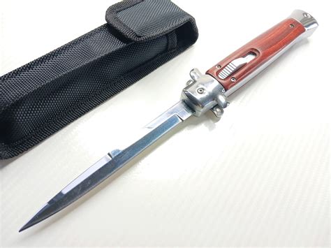 Large Wood Godfather OTF Stiletto Switchblade Big Boy Italia
