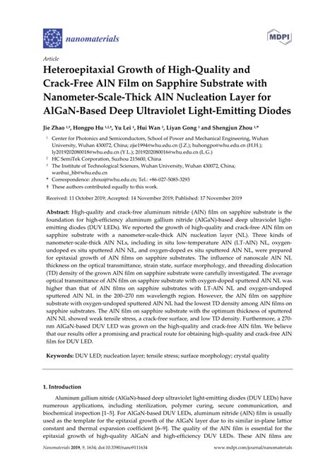 Pdf Heteroepitaxial Growth Of High Quality And Crack Free Aln Film On