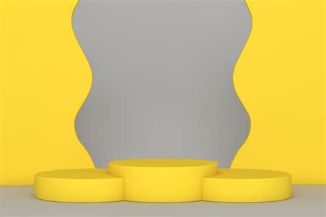 노란색과 회색 연단과 최소한의 추상적 배경 3d 렌더링 기하학적 모양 현대 웹 사이트에서 상을위한 단계 0명에 대한 스톡 사진