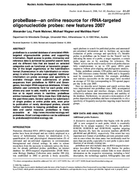 Pdf Probebase—an Online Resource For Rrna Targeted Oligonucleotide Probes New Features 2007