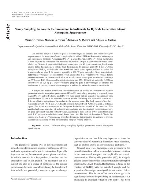Pdf Slurry Sampling For Arsenic Determination In Sediments By Hydride Generation Atomic