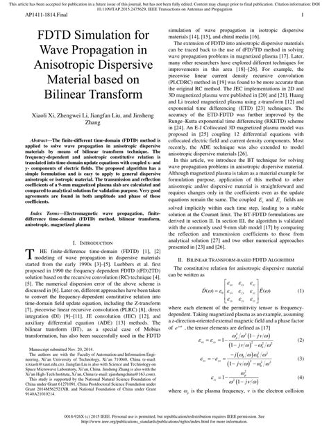 Pdf Fdtd Simulation For Wave Propagation In Anisotropic Dispersive Material Based On Bilinear