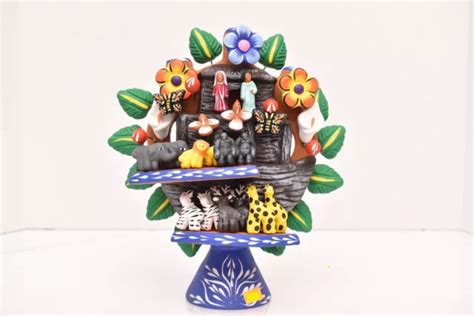 Vtg Mexican Folk Art Pottery Tree Of Life Candelabra Candle Holder 10