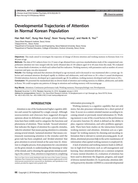 Pdf Developmental Trajectories Of Attention In Normal Korean Population