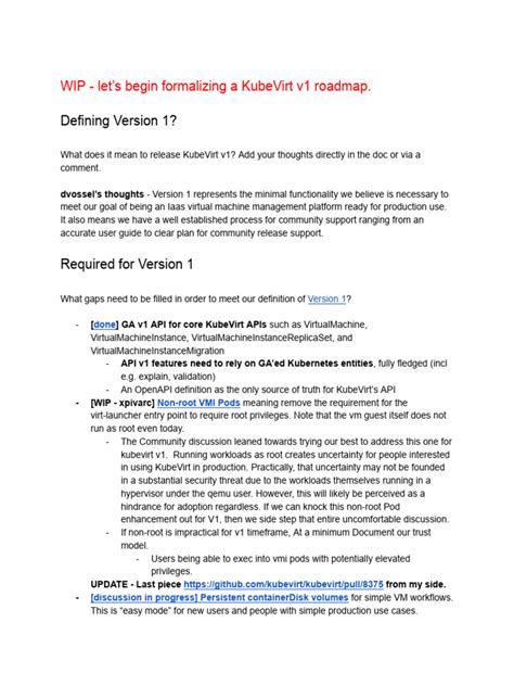 Kubevirt Version 1 Planning Pdf Software Engineering System Software